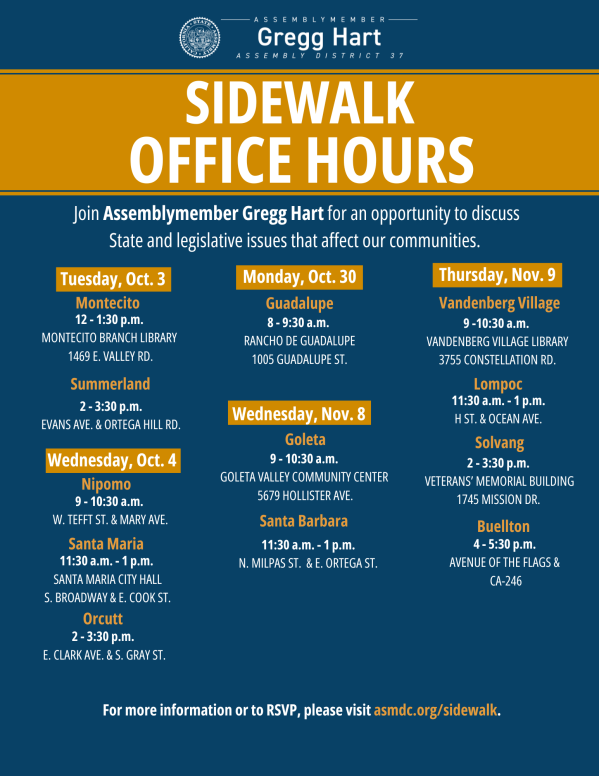 Assemblymember Hart Announces Central Coast Sidewalk Office Hours - The ...