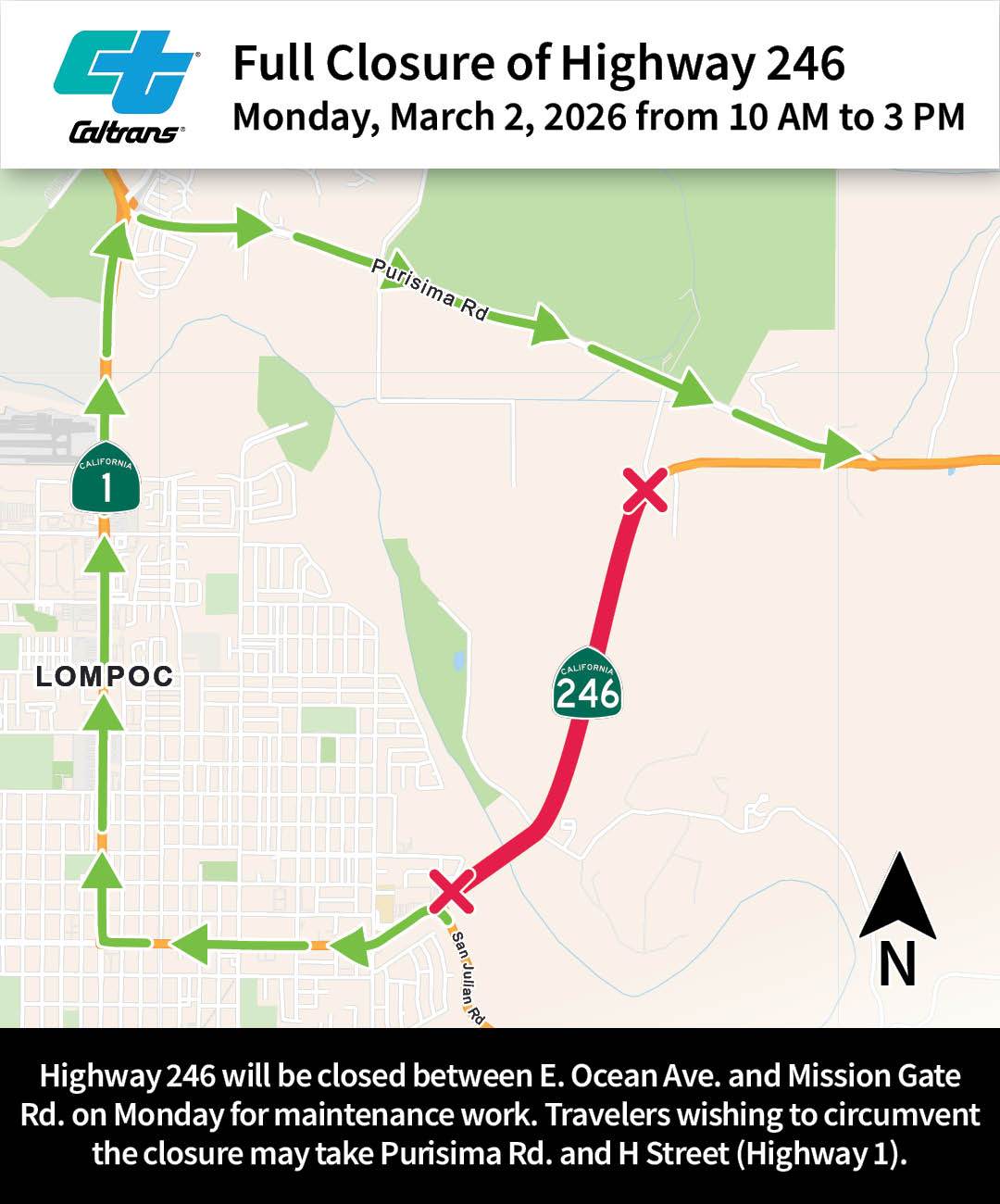 Daytime Full Closure of Highway 246 Near Lompoc set for Monday, March 2 ...